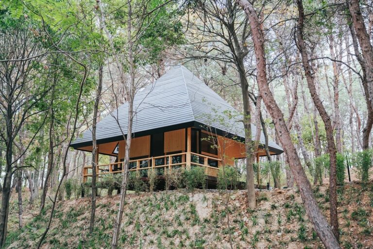 Une cabane en bois aux formes pyramidales et dimensions minimalistes ...
